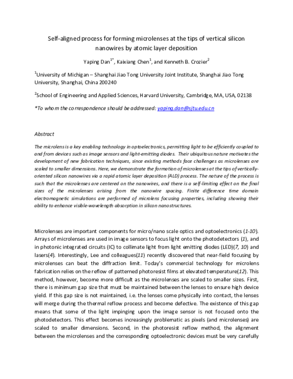 (PDF) Self-aligned process for forming microlenses at the tips of ...