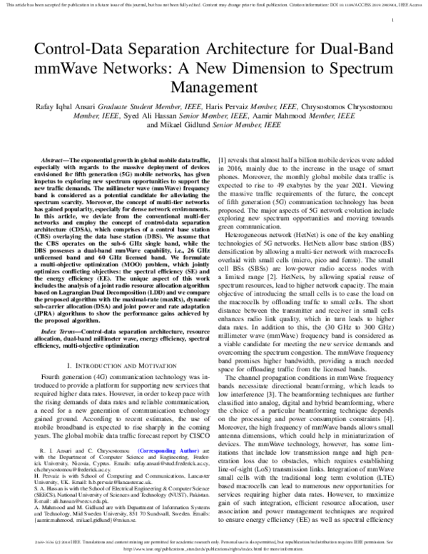 (PDF) Control-Data Separation Architecture for Dual-Band mmWave Networks: A New Dimension to ...