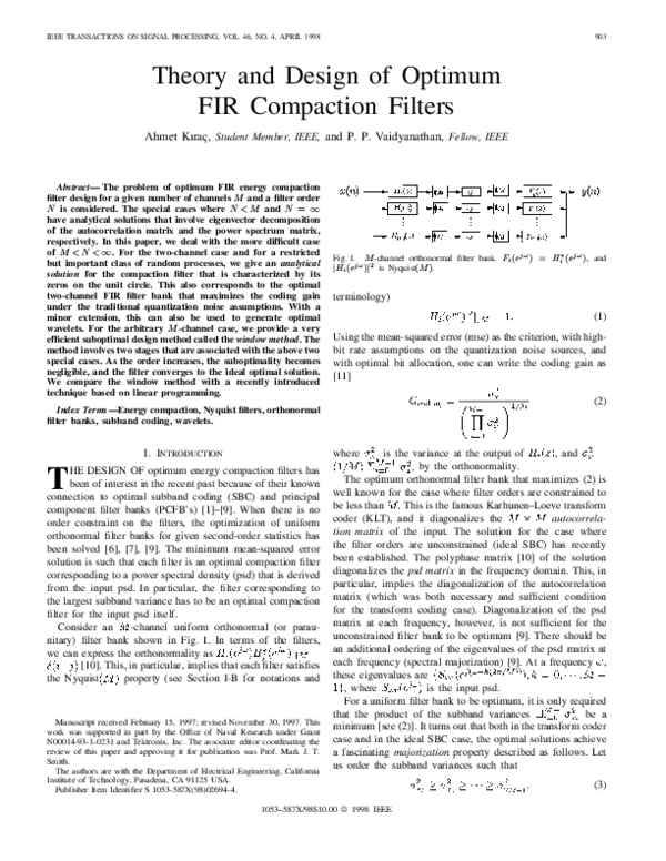 (PDF) Theory and design of optimum FIR compaction filters
