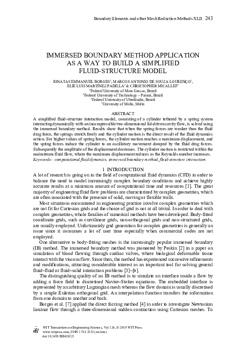 (PDF) Immersed Boundary Method Application as a Way to Build a Simplified Fluid-Structure Model