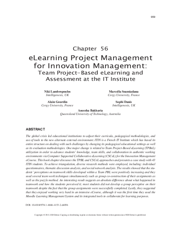 (PDF) eLearning Project Management for Innovation Management: Team ...