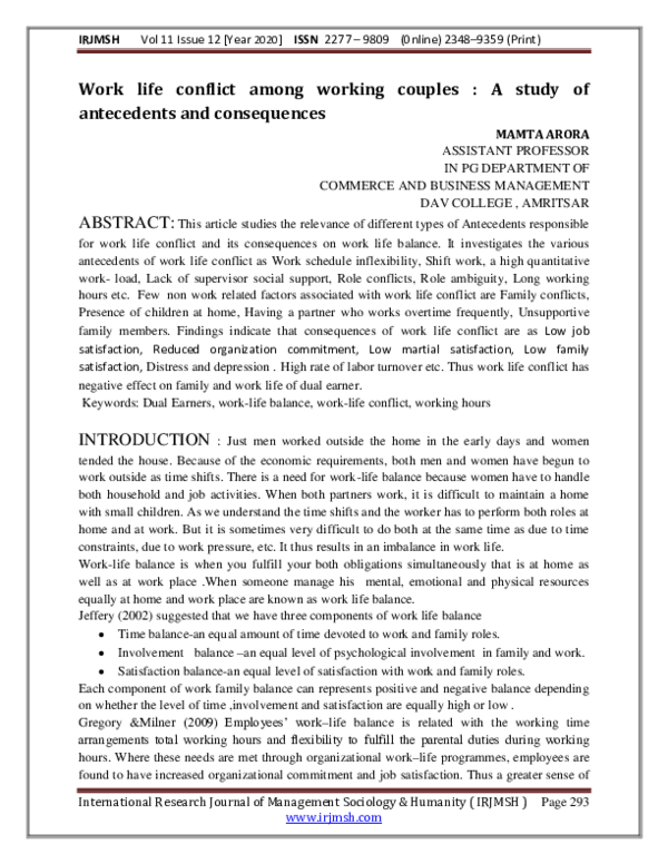 (PDF) Work life conflict among working couples : A study of antecedents ...