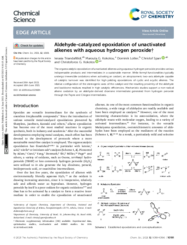 (PDF) Aldehyde-catalyzed epoxidation of unactivated alkenes with ...