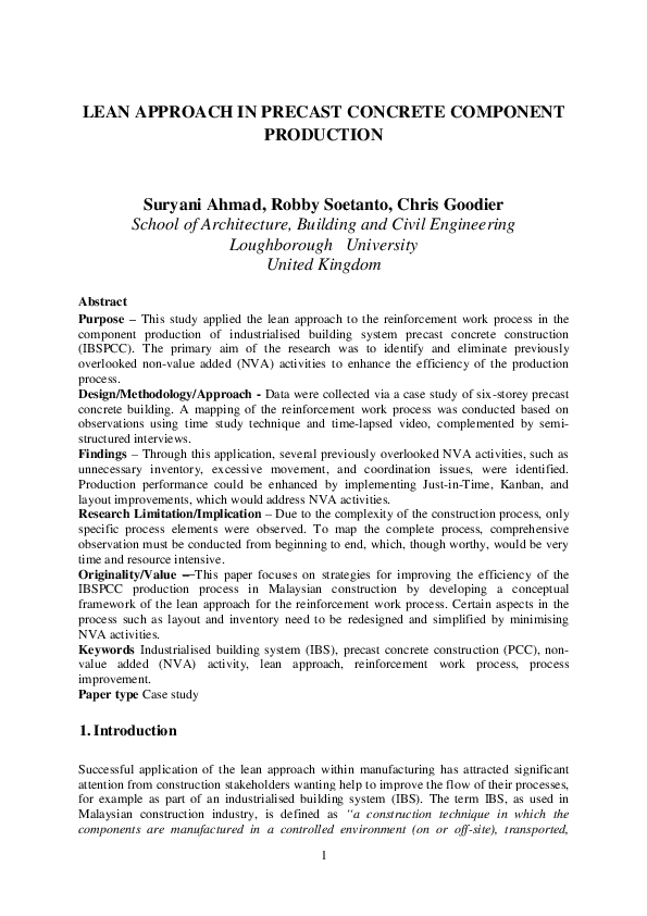 (PDF) Lean approach in precast concrete component production