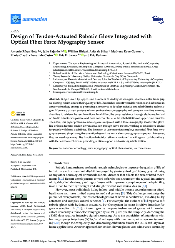 (PDF) Design of Tendon-Actuated Robotic Glove Integrated with Optical ...