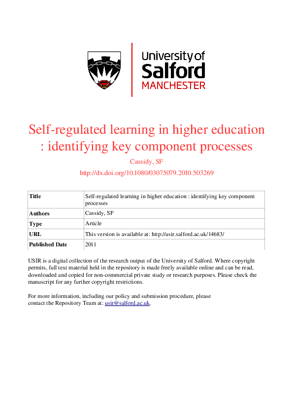 (PDF) Self‐regulated learning in higher education: identifying key ...