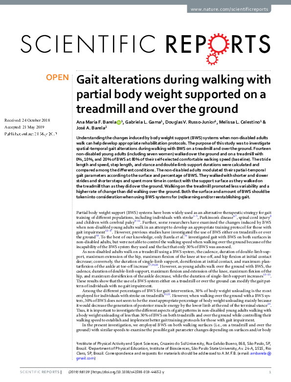 (PDF) Gait alterations during walking with partial body weight ...