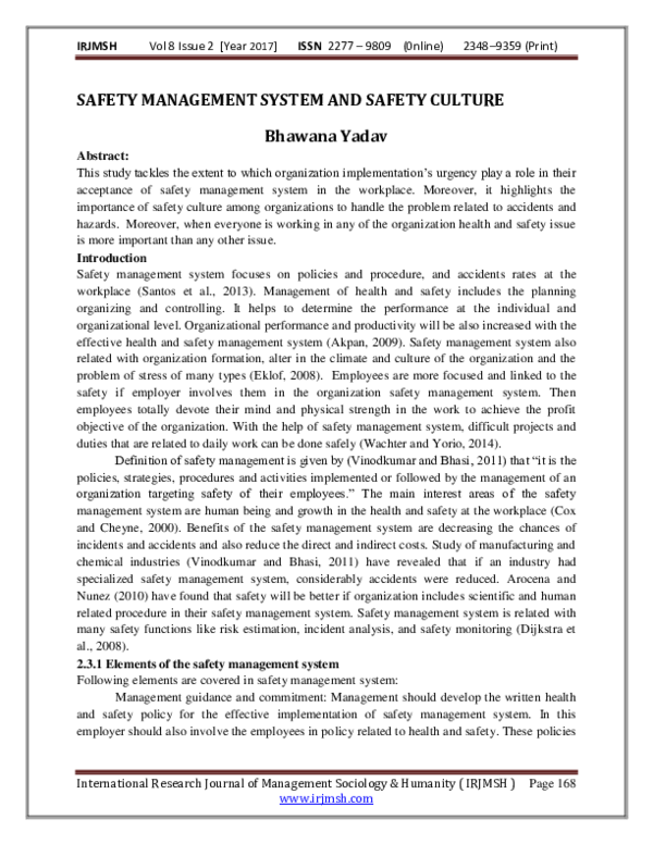 (PDF) SAFETY MANAGEMENT SYSTEM AND SAFETY CULTURE