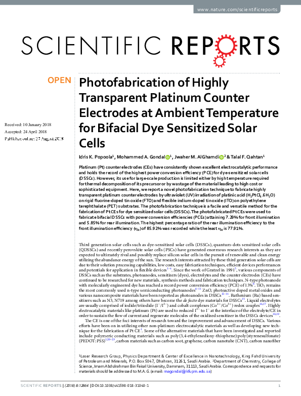 (PDF) Photofabrication of Highly Transparent Platinum Counter ...