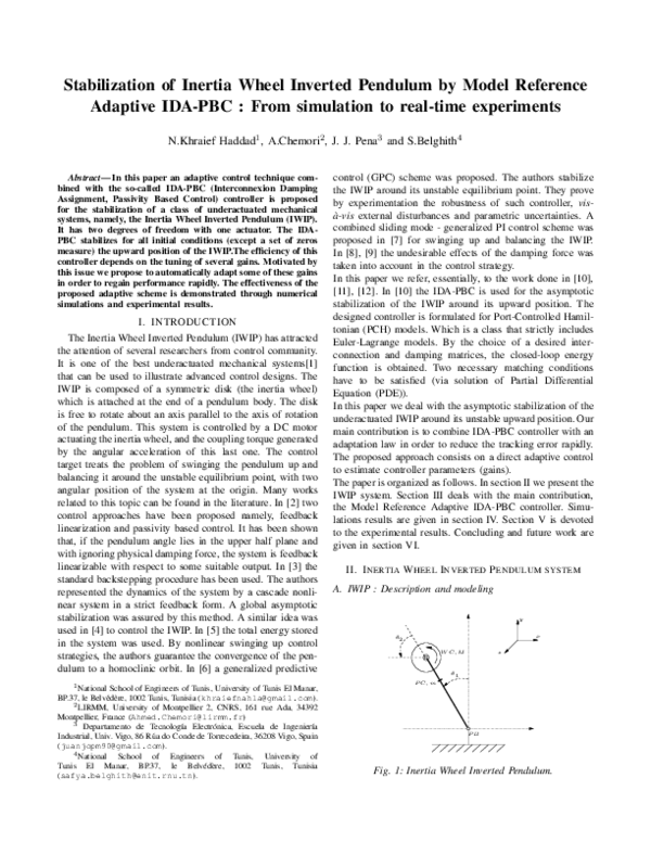 (PDF) Stabilization of Inertia Wheel Inverted Pendulum by Model Reference Adaptive IDA-PBC ...