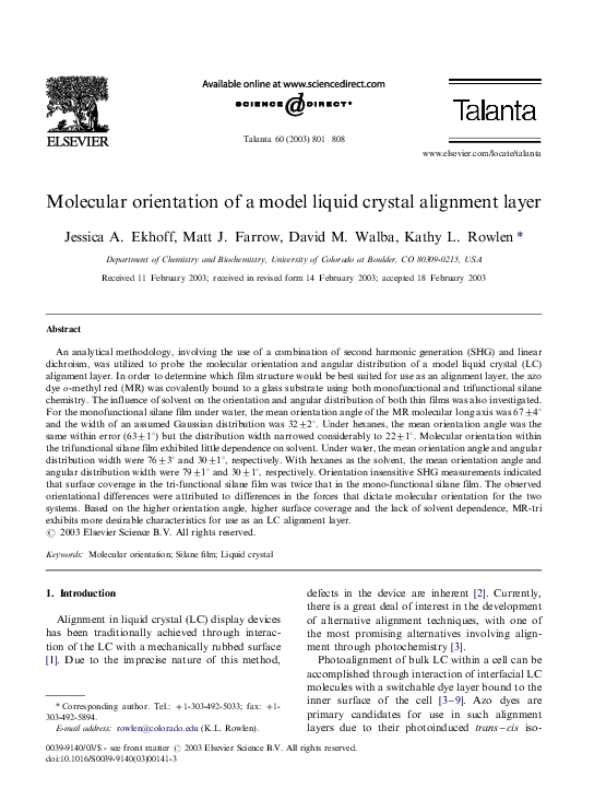 (PDF) Molecular orientation of a model liquid crystal alignment layer