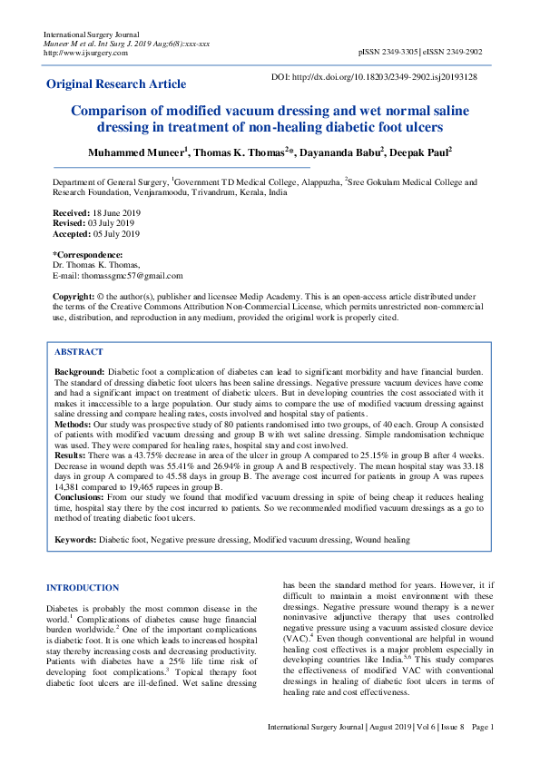 (PDF) Comparison of modified vacuum dressing and wet normal saline ...