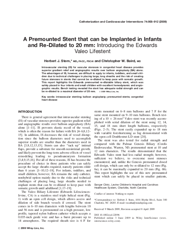 (PDF) A premounted stent that can be implanted in infants and re ...