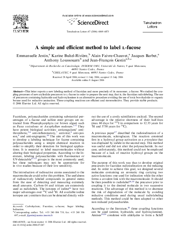 (PDF) A simple and efficient method to label l-fucose