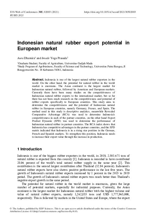 (PDF) Indonesian natural rubber export potential in European market
