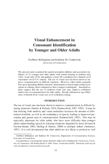 (PDF) TeeMarie Visual Enhancement in Consonant Identification by ...