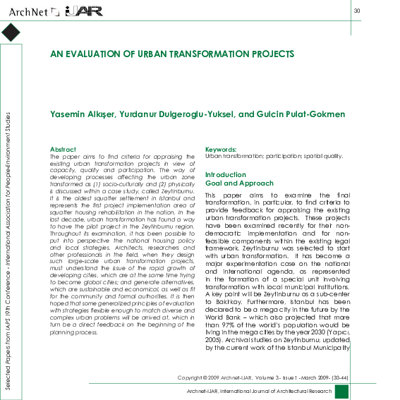 (PDF) An Evaluation of Urban Transformation Projects