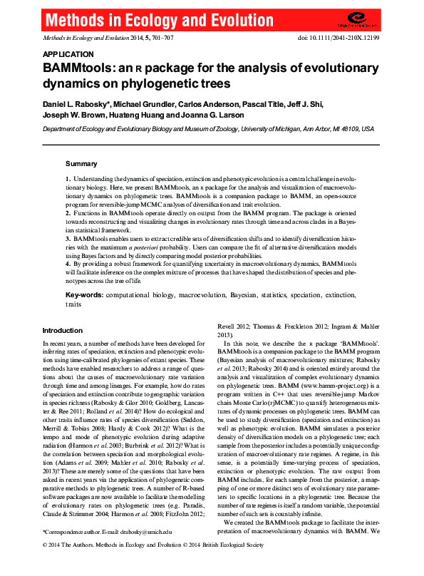 (PDF) BAMMtools: an R package for the analysis of evolutionary dynamics ...