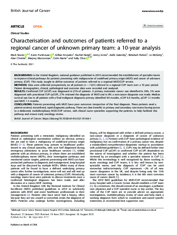 (PDF) Characterisation and outcomes of patients referred to a regional ...