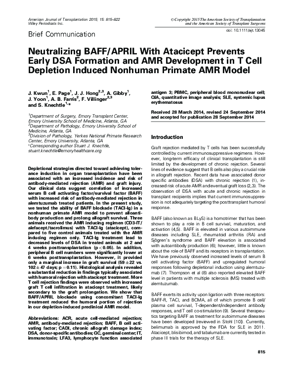 (PDF) Neutralizing BAFF/APRIL With Atacicept Prevents Early DSA ...