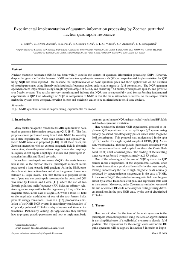 Pdf Quantum Information Processing By Nuclear Magnetic Resonance Spectroscopy Ivan Oliveira