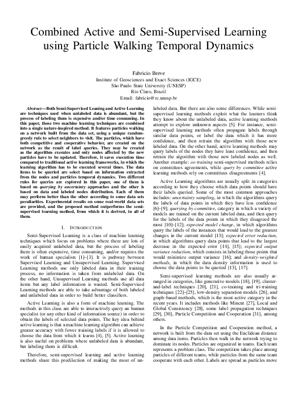 (PDF) Combined Active and Semi-supervised Learning Using Particle Walking Temporal Dynamics
