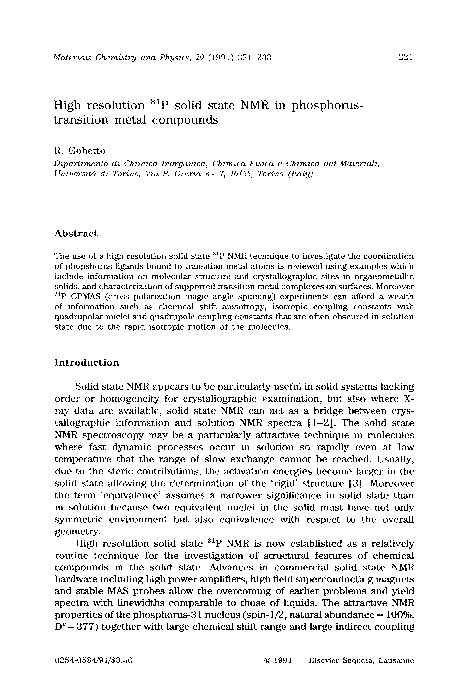 (PDF) High resolution 31P solid state NMR in phosphorus-transition ...