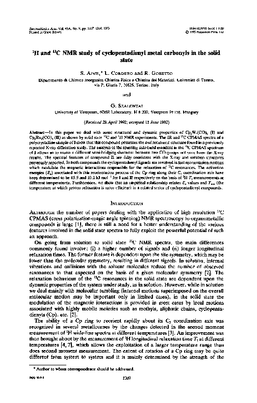 (PDF) 1H and 13C NMR study of cyclopentadienyl metal carbonyls in the solid state