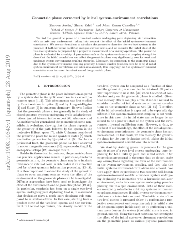 (PDF) Geometric phase corrected by initial system-environment correlations