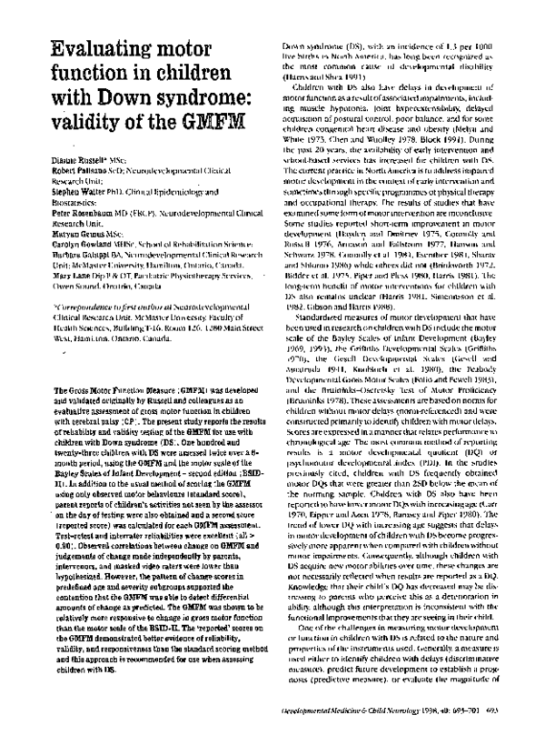 (PDF) Using the Gross Motor Function Measure to Evaluate Motor ...