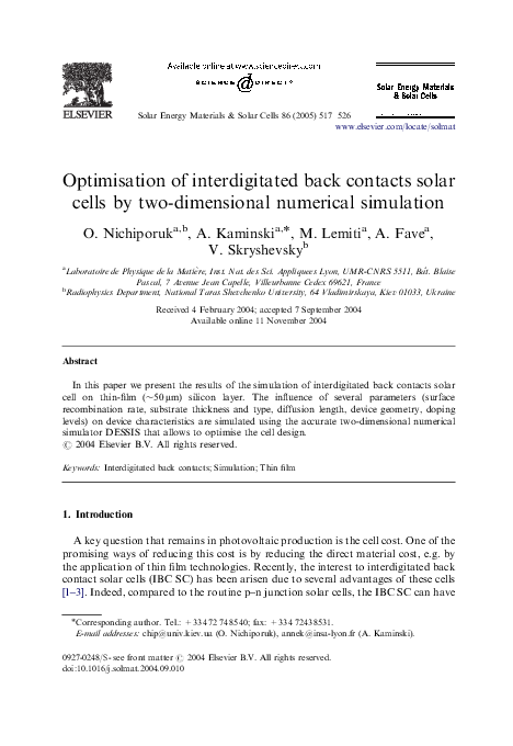 (PDF) Optimisation of interdigitated back contacts solar cells by two ...