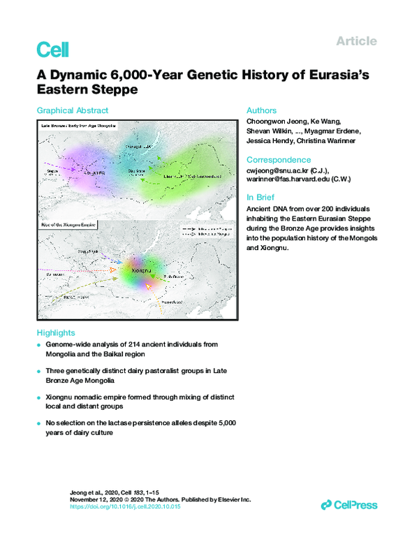(PDF) A dynamic 6,000-year genetic history of Eurasia’s Eastern Steppe