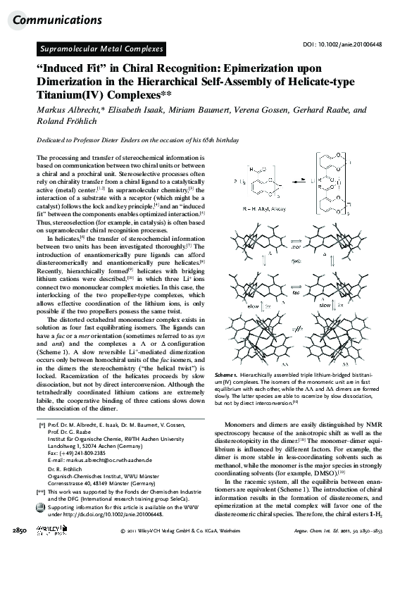 (PDF) “Induced Fit” in Chiral Recognition: Epimerization upon Dimerization in the Hierarchical ...