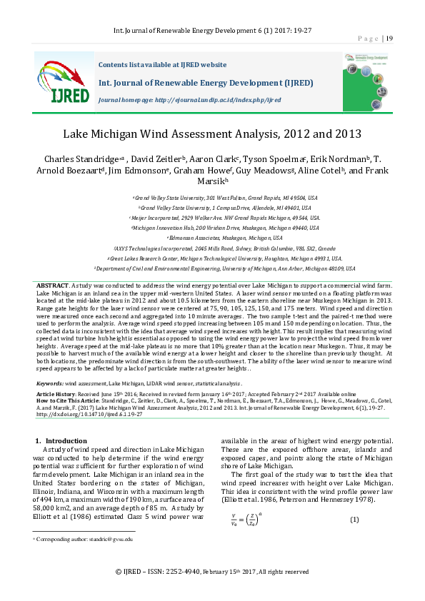 (PDF) Lake Michigan Wind Assessment Analysis, 2012 and 2013