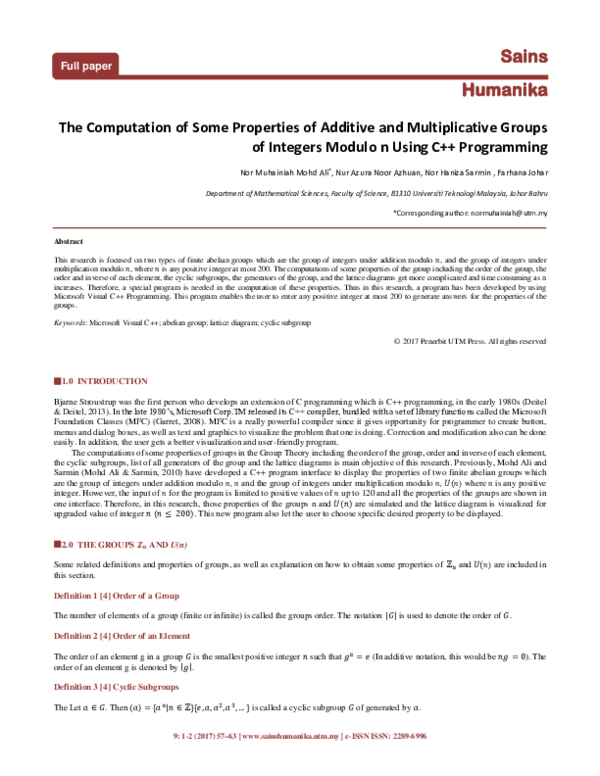 (PDF) The Computation of Some Properties of Additive and Multiplicative Groups of Integers ...