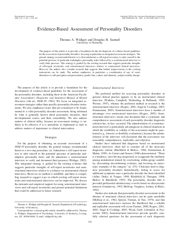 (PDF) Evidence-Based Assessment of Personality Disorders