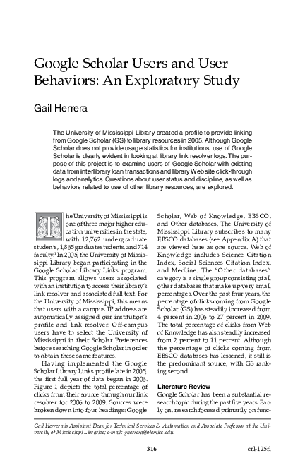 (PDF) Google Scholar users and user behaviors: an exploratory study