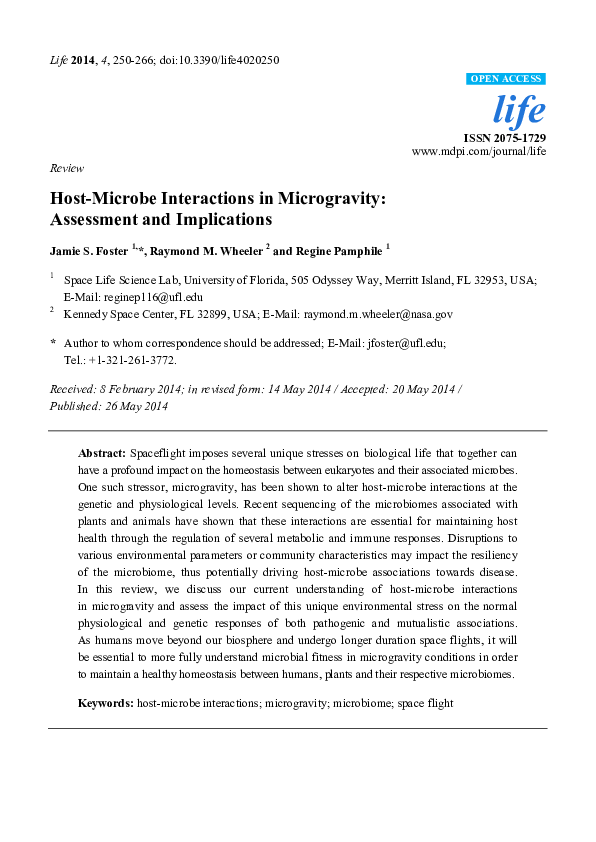 (PDF) Host-Microbe Interactions in Microgravity: Assessment and Implications