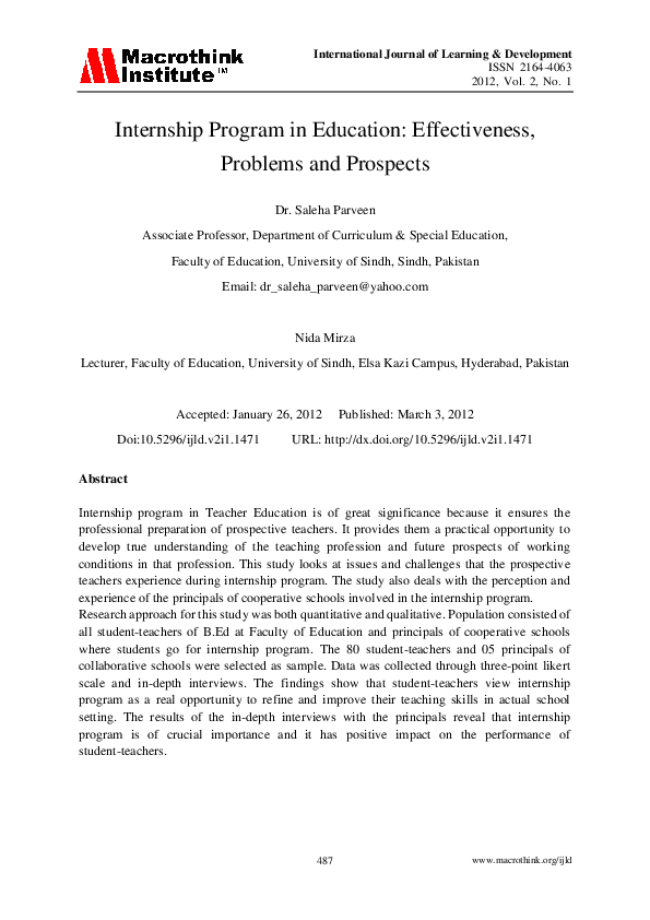 (PDF) Internship Program in Education: Effectiveness, Problems and ...