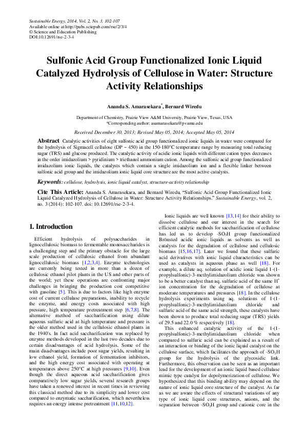(PDF) Sulfonic Acid Group Functionalized Ionic Liquid Catalyzed ...