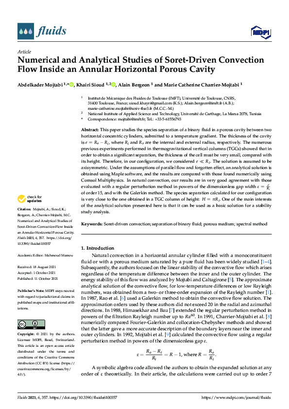 (PDF) Numerical and Analytical Studies of Soret-Driven Convection Flow Inside an Annular ...
