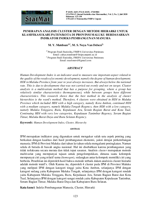 (PDF) Penerapan Analisis Cluster Dengan Metode Hierarki Untuk Klasifikasi Kabupaten/Kota DI ...