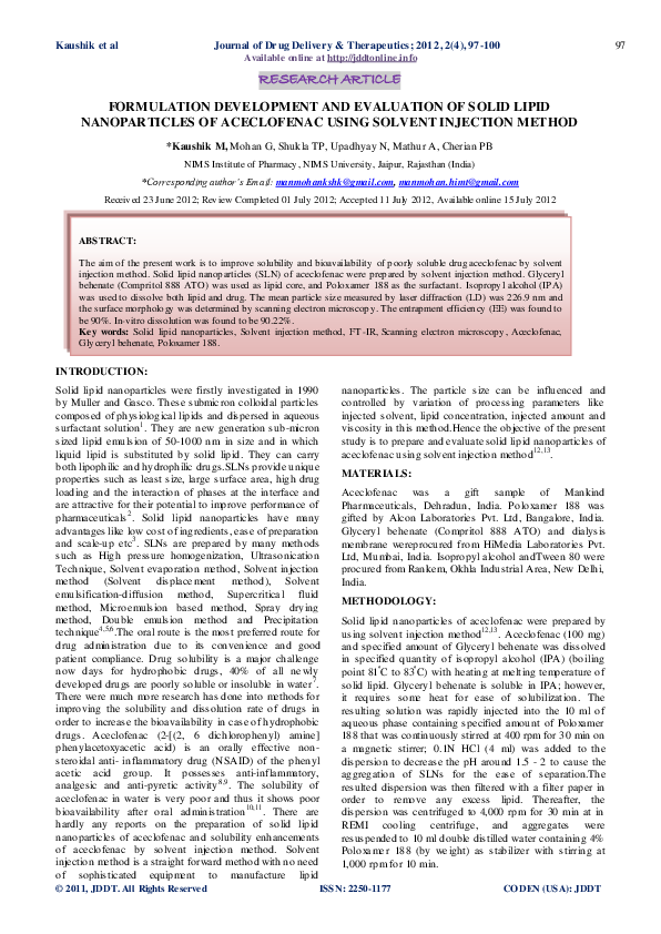 (PDF) Formulation Development and Evaluation of Solid Lipid ...