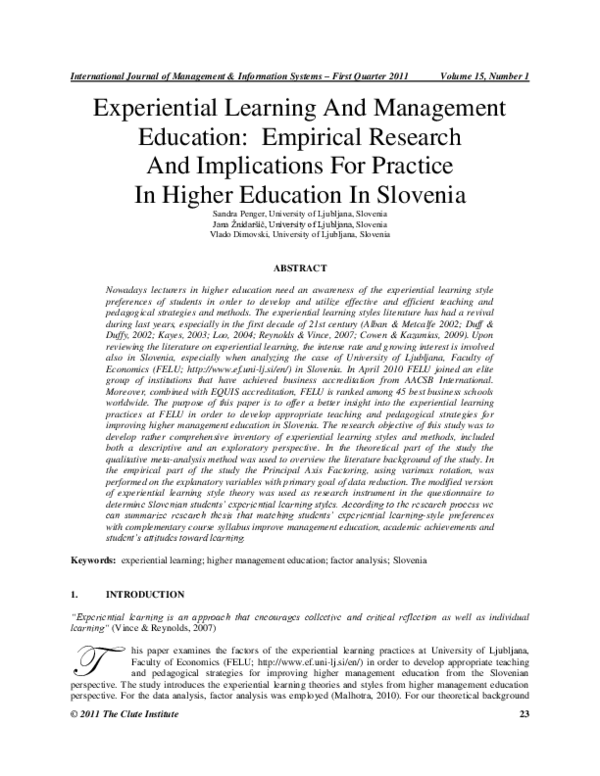 (PDF) Experiential Learning And Management Education: Empirical ...