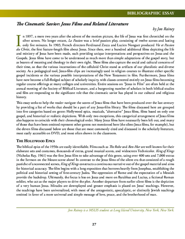 (PDF) The Cinematic Savior: Jesus Films and Related Literature