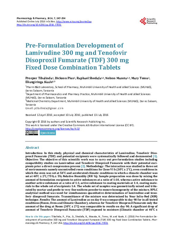 (PDF) Pre-Formulation Development of Lamivudine 300 mg and Tenofovir ...