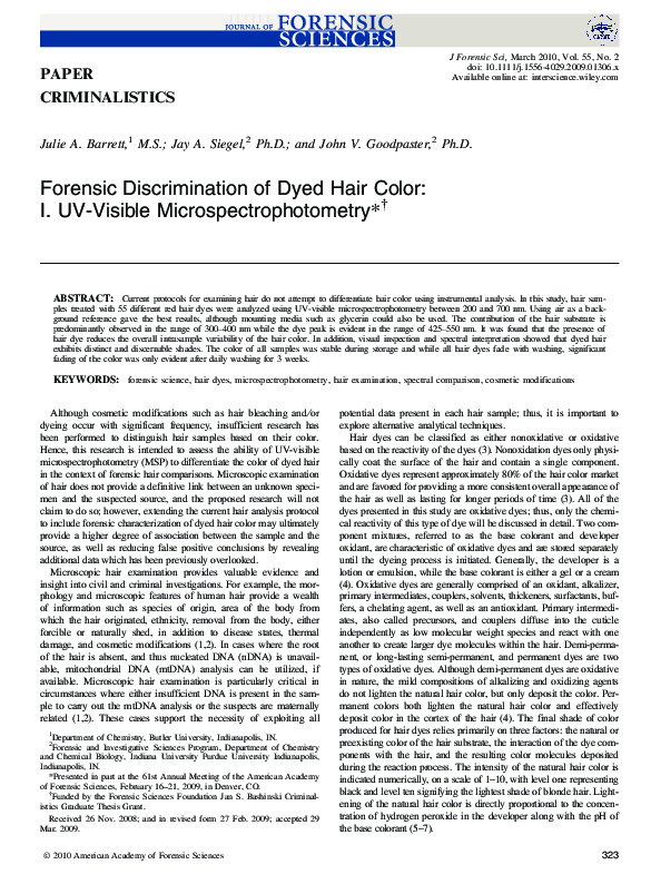 (PDF) Forensic Discrimination of Dyed Hair Color: I. UV-Visible ...