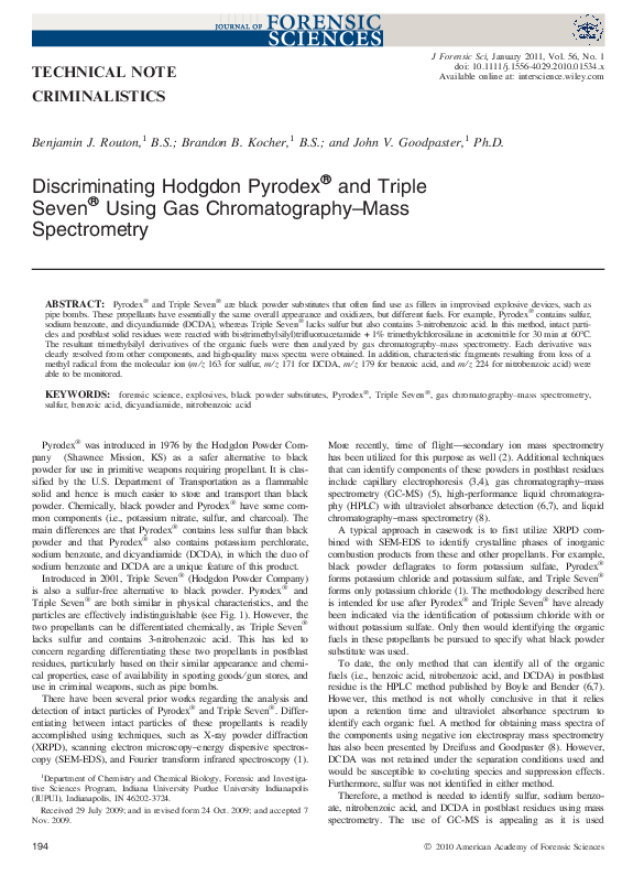 (PDF) Discriminating Hodgdon Pyrodex® and Triple Seven® Using Gas ...