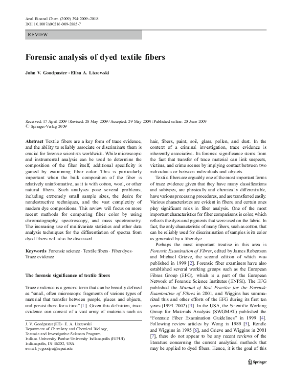 (PDF) Forensic analysis of dyed textile fibers