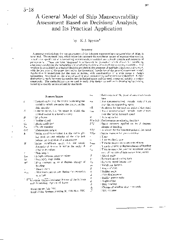 (PDF) A general model of ship manoeuvrability assessment based on decisions' analysis, and Its ...